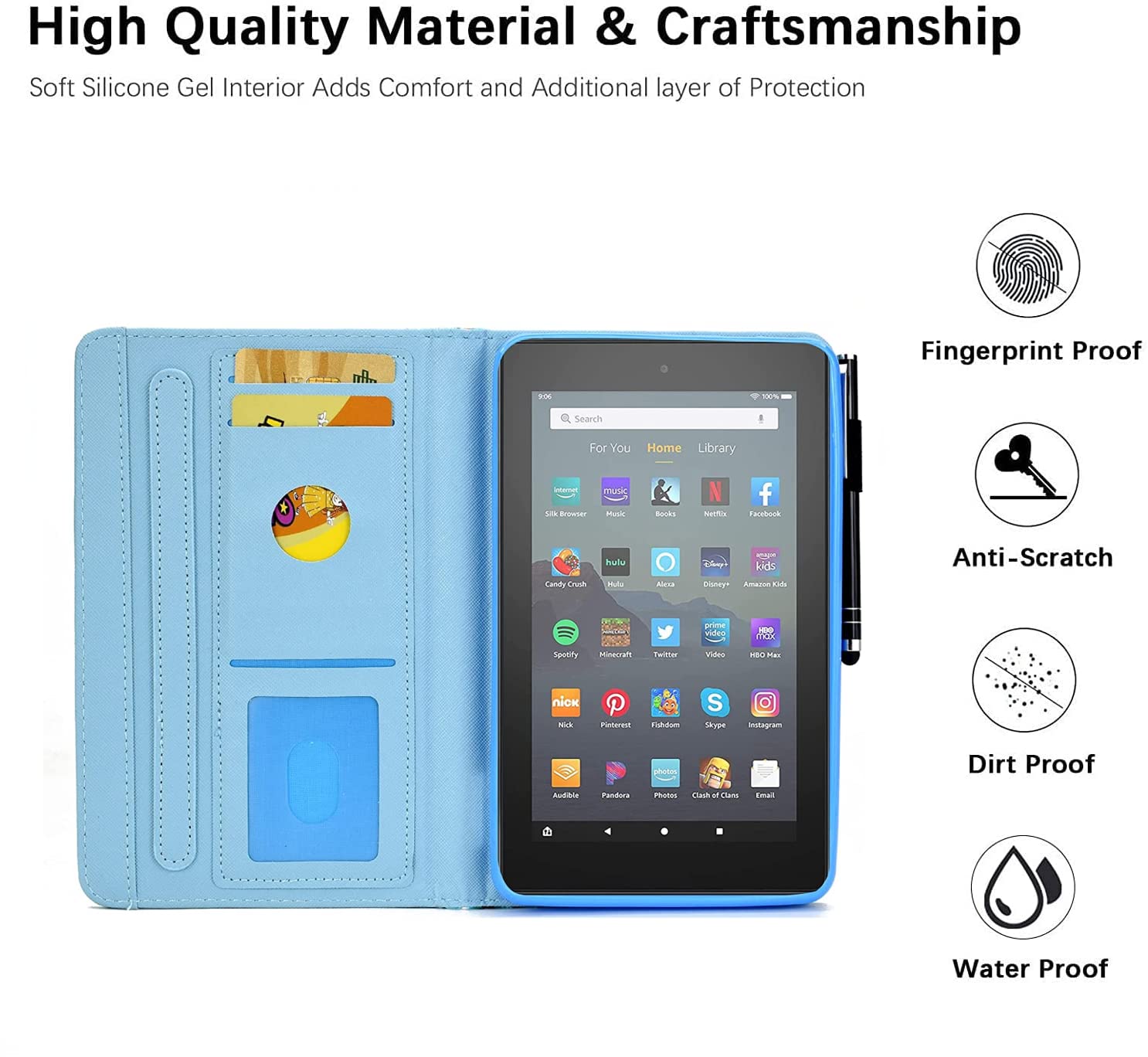 BYCeKe Fire 7 Tablet Case (9th/7th/5th Generation, 2019/2017/2015 Release), PU Leather Stand Cover Case with Auto Wake/Sleep, Not Fit All-New Fire 7 Tablet 12th Gen 2022 Release, Butterfly