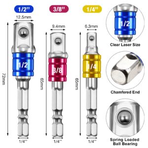 9 Pieces Drill Bit Sockets Adapter Extension Set Including 6 Pieces Hex Shank Socket Adapter Set 3 Pieces 360 Degree Rotatable Hex Shank Drill Adapters for Household Workplace (Silver)