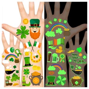 leesgel st patricks day tattoos stickers, luminous shamrock tattoos, st. paddy’s party parade favors supplies decorations (10 sheets)