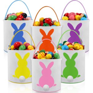 honeydak 6 pcs canvas easter bunny baskets for kids easter basket bulk canvas tote bunny basket egg hunt bags printed fluffy tails carry bucket cloth tote easter gift bags party decorations favors