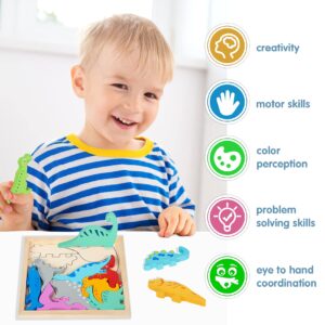 Wooden Dinosaur Puzzles for Toddlers 2-4, Stacking Dinosaur Blocks Toys for Kids 3-5, Toddler Montessori Toys for 2 3 4 Year Old Boy Girl Birthday Gifts