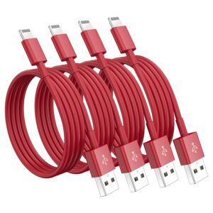 4 pack [apple mfi certified] apple charging cables 6ft, iphone chargers, lightning fast iphone charging cord for iphone 12/11/11pro/11max/ x/xs/xr/xs max/8/7, ipad(white) (4pack(6ft), red, 4)