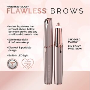 Finishing Touch Flawless Women's Painless Hair Remover, White/Rose Gold with Finishing Touch Flawless Brows Eyebrow Pencil Hair Remover and Trimmer, Purple