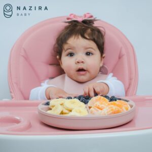 NAZIRABABY 8 Piece Baby Feeding Set Suction - Silicone Suction Bowls, Divided Plates, Straw Sippy Cup - Toddler Self Feeding Eating Utensils Set with Bibs, Spoons, Fork (Magic Mint)