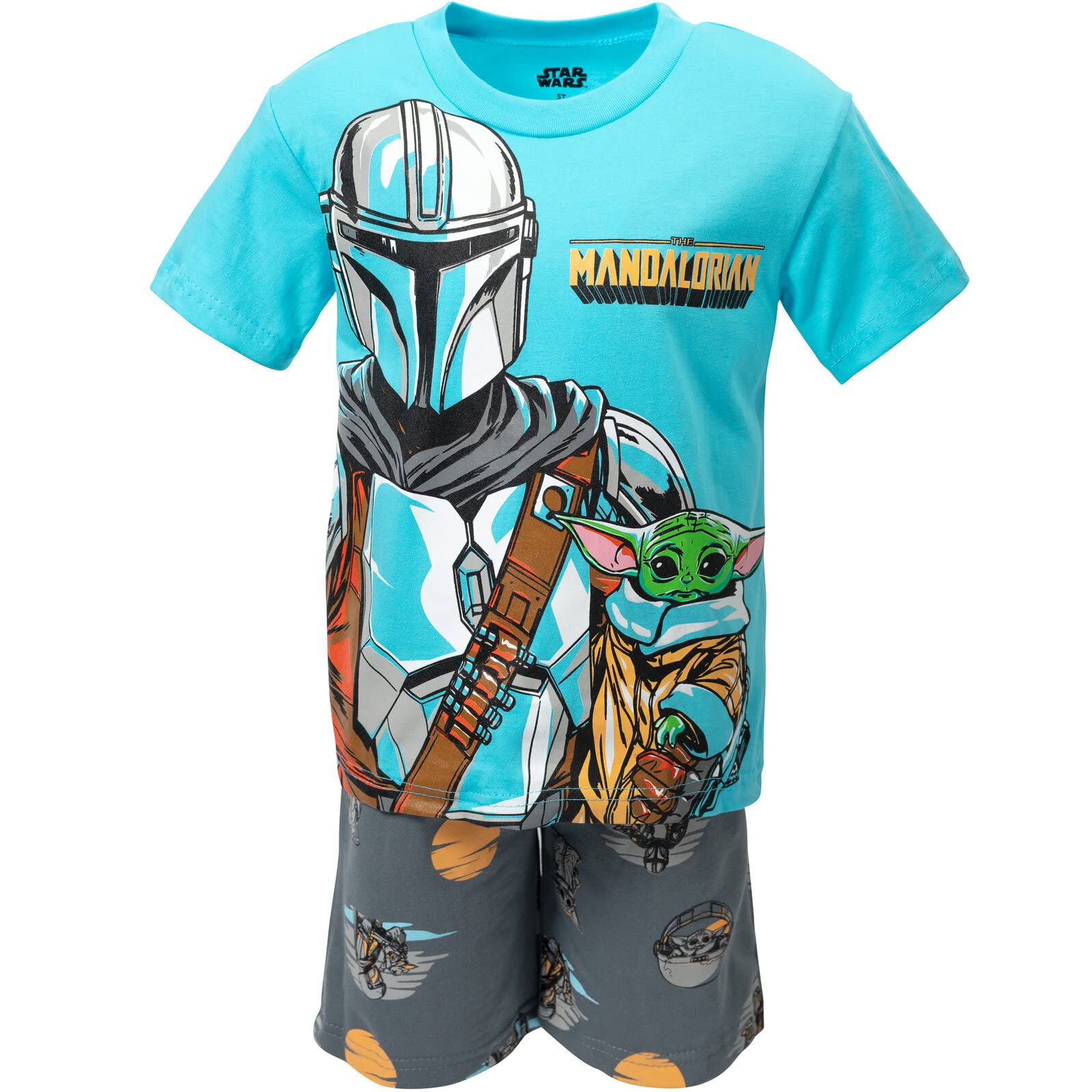 STAR WARS The Child The Mandalorian Little Boys T-Shirt and French Terry Shorts Outfit Set Blue/Gray 7-8