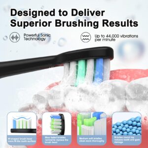 YUNCHI Y2 Charcoal Sonic Electric Toothbrush - Whitening, 5 Modes, Smart Timer, 8 Brush Heads, Rechargeable, For Adults and Kids