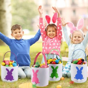 Honeydak 6 Pcs Canvas Easter Bunny Baskets for Kids Easter Basket Bulk Canvas Tote Bunny Basket Egg Hunt Bags Printed Fluffy Tails Carry Bucket Cloth Tote Easter Gift Bags Party Decorations Favors