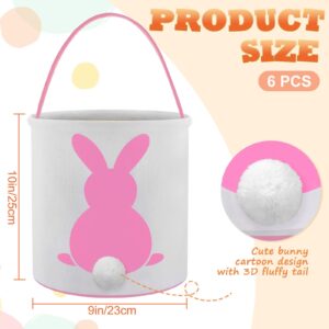 Honeydak 6 Pcs Canvas Easter Bunny Baskets for Kids Easter Basket Bulk Canvas Tote Bunny Basket Egg Hunt Bags Printed Fluffy Tails Carry Bucket Cloth Tote Easter Gift Bags Party Decorations Favors