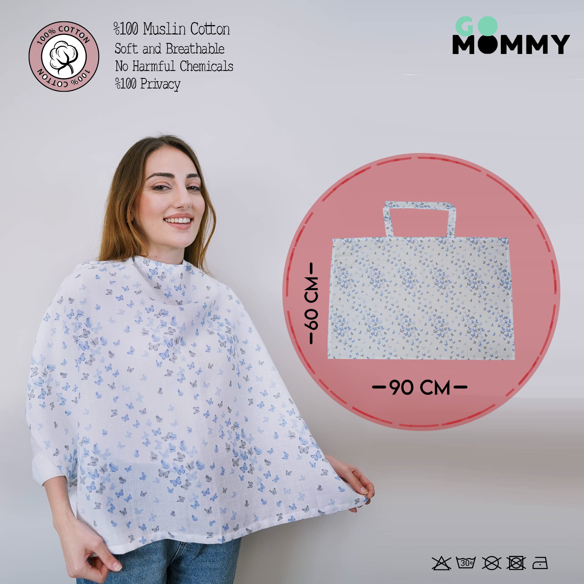 Go Mommy Muslin Nursing Cover for Baby Breastfeeding, Breathable 100% Cotton Breastfeeding Cover for Mother Nursing Apron, Multi-use Carseat Canopy