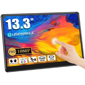 usparkle touchscreen monitor 13.3 inch fhd1920×1080p ips hdr 60hz touch screen monitor, hdmi vga dvi touch monitor with 10-point multi-touch, vesa monitor with speakers,touchscreen for laptop