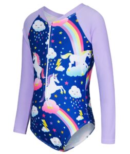 baby girls long sleeve rashguard swimsuit size 5 purple unicorn one piece bathing suit for summer swimwear 4-5t