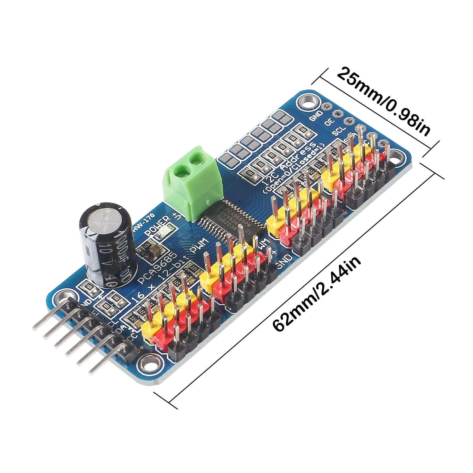 Alinan 2pcs PCA9685 16 Channel 12 Bit PWM Servo Motor Driver Board I2C IIC Module IIC Interface