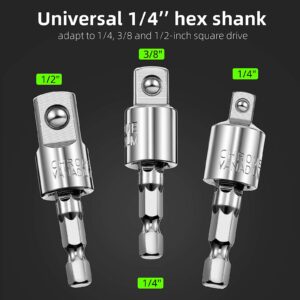 9 Pieces Drill Bit Sockets Adapter Extension Set Including 6 Pieces Hex Shank Socket Adapter Set 3 Pieces 360 Degree Rotatable Hex Shank Drill Adapters for Household Workplace (Silver)