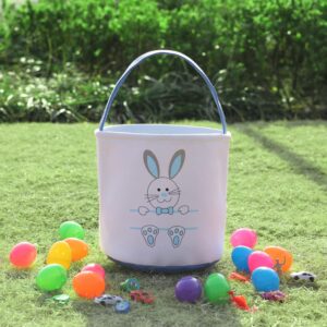 Easter Basket Easter Bucket Bunny Basket for Kids, Canvas Bunny Print Basket, Egg Hunt Basket Easter Bag Tote Bag Candy Toy Storage Bag (Blue)