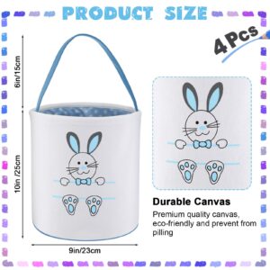 4 Pieces Easter Bunny Basket Egg Bags for Kids Cloth Tote Bags Canvas Cotton Empty Personalized Candy Egg Basket Bunny Print Buckets Carrying Presents and Eggs Hunt Bag Toys Bucket Boys Girls