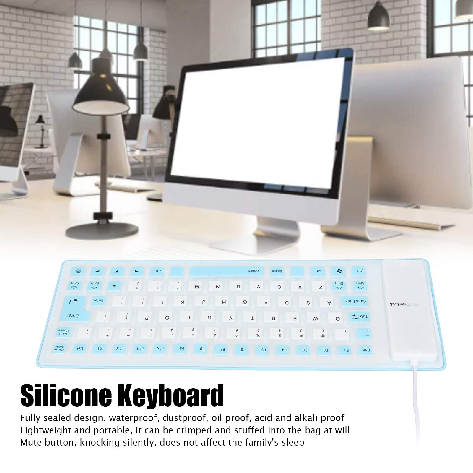 Silicone Keyboard, Foldable Flexible Keyboard USB Wired Gaming Keyboard, 85 Keys, Fully Sealed Design, Roll-up Silent Soft Keyboard, Waterproof, Dustproof for PC Notebook Laptop(Blue)