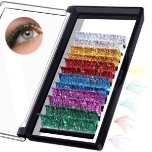 leelosp colored glitter lash extensions individual lash extensions glitter eyelashes halloween party makeup eyelashes(multicolored, 0.15 d mix 15 mm-20 mm)