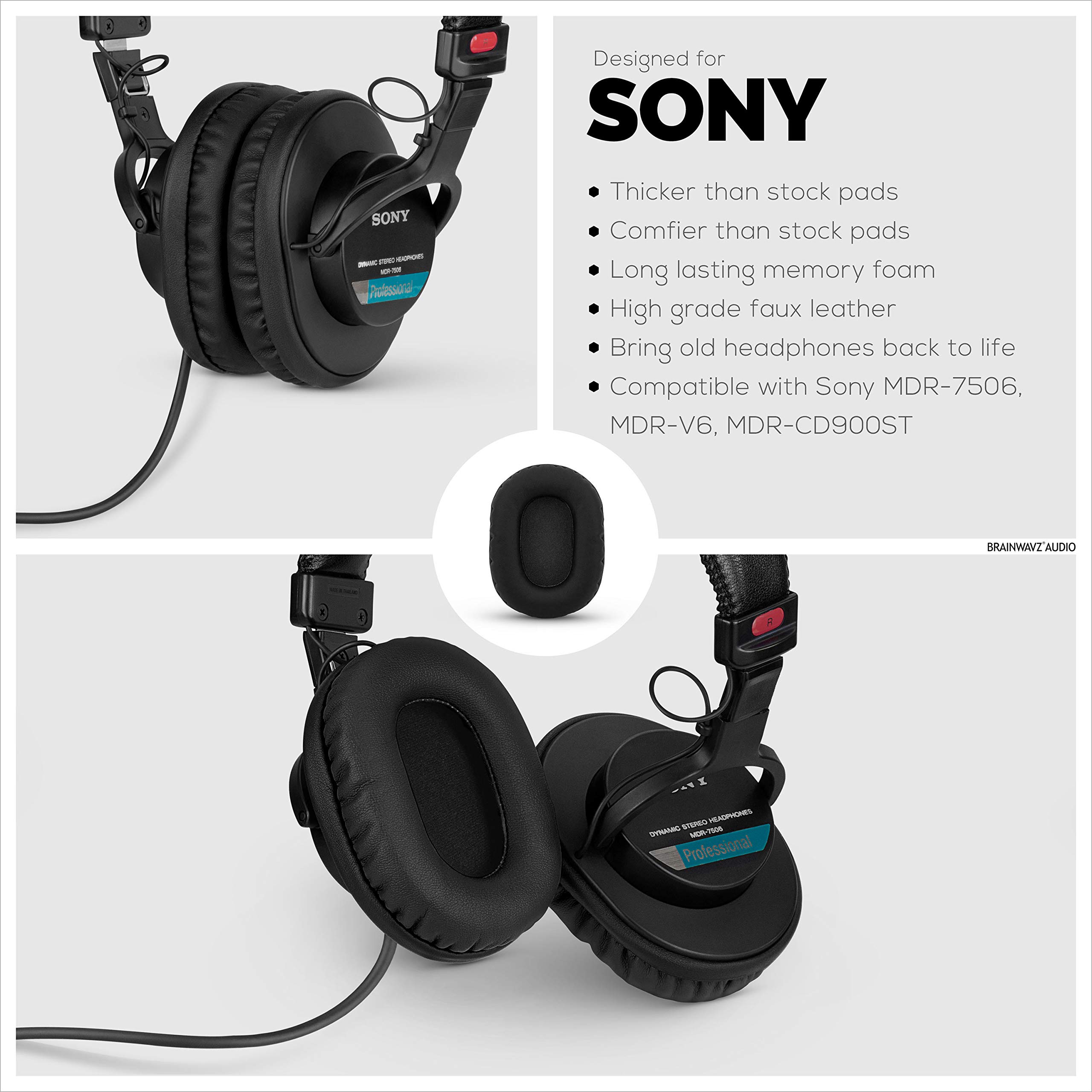 Replacement Earpads for Sony MDR 7506 with Cooling Gel & Micro Suede, Also Suitable for ATH-M50X, HyperX, Steelseries Arctis & Other Headphones, Black Ear Pads by Brainwavz