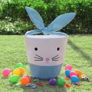 Easter Basket with Bunny Ears, Easter Bunny Basket Easter Bucket Egg Hunt Basket for Girls, Boys, Candy Egg Toy Easter Basket Tote Bag (Blue)