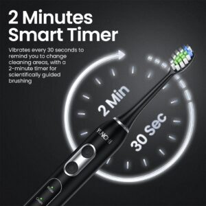 YUNCHI Y2 Charcoal Sonic Electric Toothbrush - Whitening, 5 Modes, Smart Timer, 8 Brush Heads, Rechargeable, For Adults and Kids