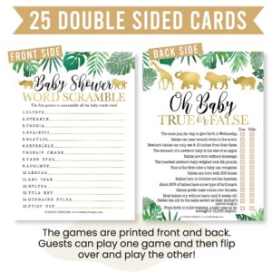 25 Safari Word Scramble For Baby Shower, 25 True Or False Game, 25 Baby Animal Matching, 25 Nursery Rhyme Game - 4 Double Sided Cards Baby Shower Ideas, Baby Shower Party Supplies