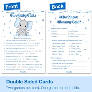 Papery Pop Baby Shower Games for Boy - Set of 4 Games for 30 Guests - Double Sided Cards - Baby Shower Supplies - Elephant