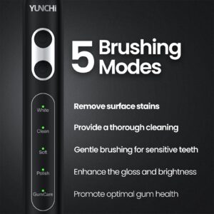 YUNCHI Y2 Charcoal Sonic Electric Toothbrush - Whitening, 5 Modes, Smart Timer, 8 Brush Heads, Rechargeable, For Adults and Kids