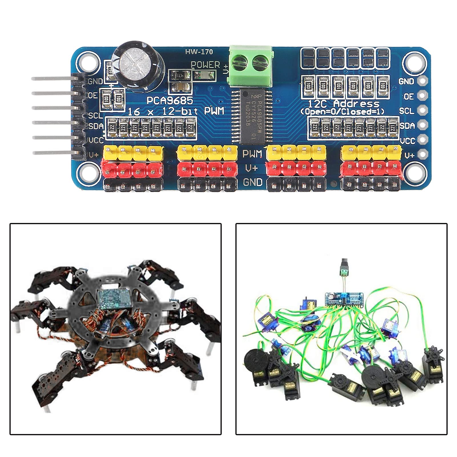 Alinan 2pcs PCA9685 16 Channel 12 Bit PWM Servo Motor Driver Board I2C IIC Module IIC Interface