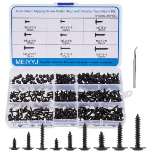 meiyyj 450pcs phillips truss head self tapping screws,m2.3 m2.6 m3 pan head with washer screw,carbon steel self drilling screws.