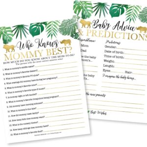 25 Safari Who Knows Mommy Best, Baby Prediction And Advice Cards, 25 Trivia Baby Shower Game, Find The Guest - 4 Double Sided Cards Baby Shower Ideas, Baby Shower Party Supplies Baby Sprinkle Games