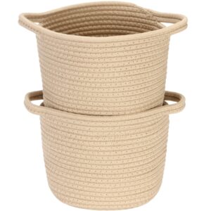 sea team 2-pack round cotton rope storage baskets, decorative woven storage bin, pot, caddy, organizer, container for kids, nursery room, 7.5 x 7 inches (small size, khaki)