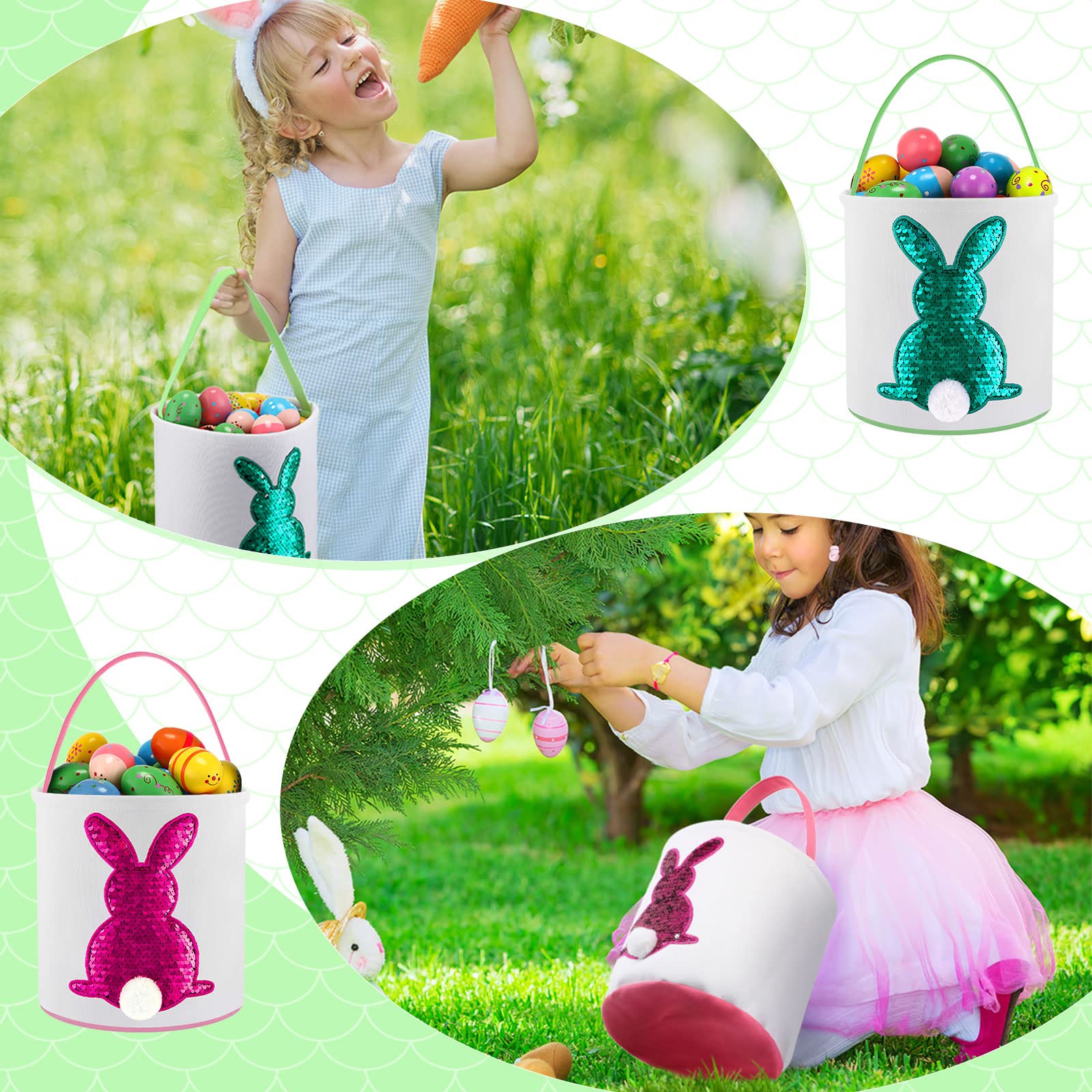 4 Pcs Easter Basket Bags Canvas Bunny Basket Egg Bag Bunny Tote Bag Easter Eggs Hunt Basket Bucket Rabbit Fluffy Tails Party Celebrate Toys Carry Candy Egg Bucket Rabbit Print Buckets for Gift Sets