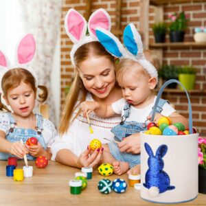 4 Pcs Easter Basket Bags Canvas Bunny Basket Egg Bag Bunny Tote Bag Easter Eggs Hunt Basket Bucket Rabbit Fluffy Tails Party Celebrate Toys Carry Candy Egg Bucket Rabbit Print Buckets for Gift Sets