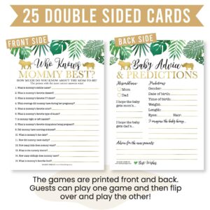 25 Safari Who Knows Mommy Best, Baby Prediction And Advice Cards, 25 Trivia Baby Shower Game, Find The Guest - 4 Double Sided Cards Baby Shower Ideas, Baby Shower Party Supplies Baby Sprinkle Games