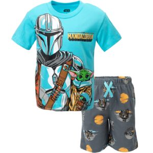 star wars the child the mandalorian little boys t-shirt and french terry shorts outfit set blue/gray 7-8