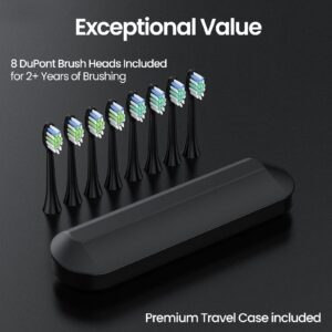 YUNCHI Y2 Charcoal Sonic Electric Toothbrush - Whitening, 5 Modes, Smart Timer, 8 Brush Heads, Rechargeable, For Adults and Kids