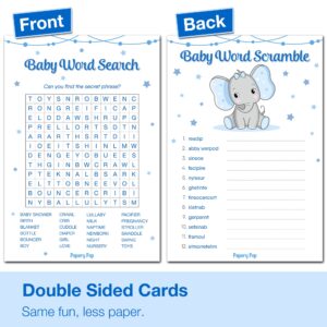 Papery Pop Baby Shower Games for Boy - Set of 4 Games for 30 Guests - Double Sided Cards - Baby Shower Supplies - Elephant