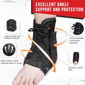 CURECARE New Upgraded Lace Up Ankle Brace for Women, Ankle Stabilizer Brace with Adjustable Ankle Wrap, Ankle Support for Men, Sprained Ankle, Injury Recovery, Achilles Tendonitis (Medium)