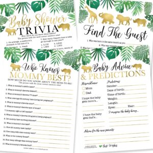 25 safari who knows mommy best, baby prediction and advice cards, 25 trivia baby shower game, find the guest - 4 double sided cards baby shower ideas, baby shower party supplies baby sprinkle games