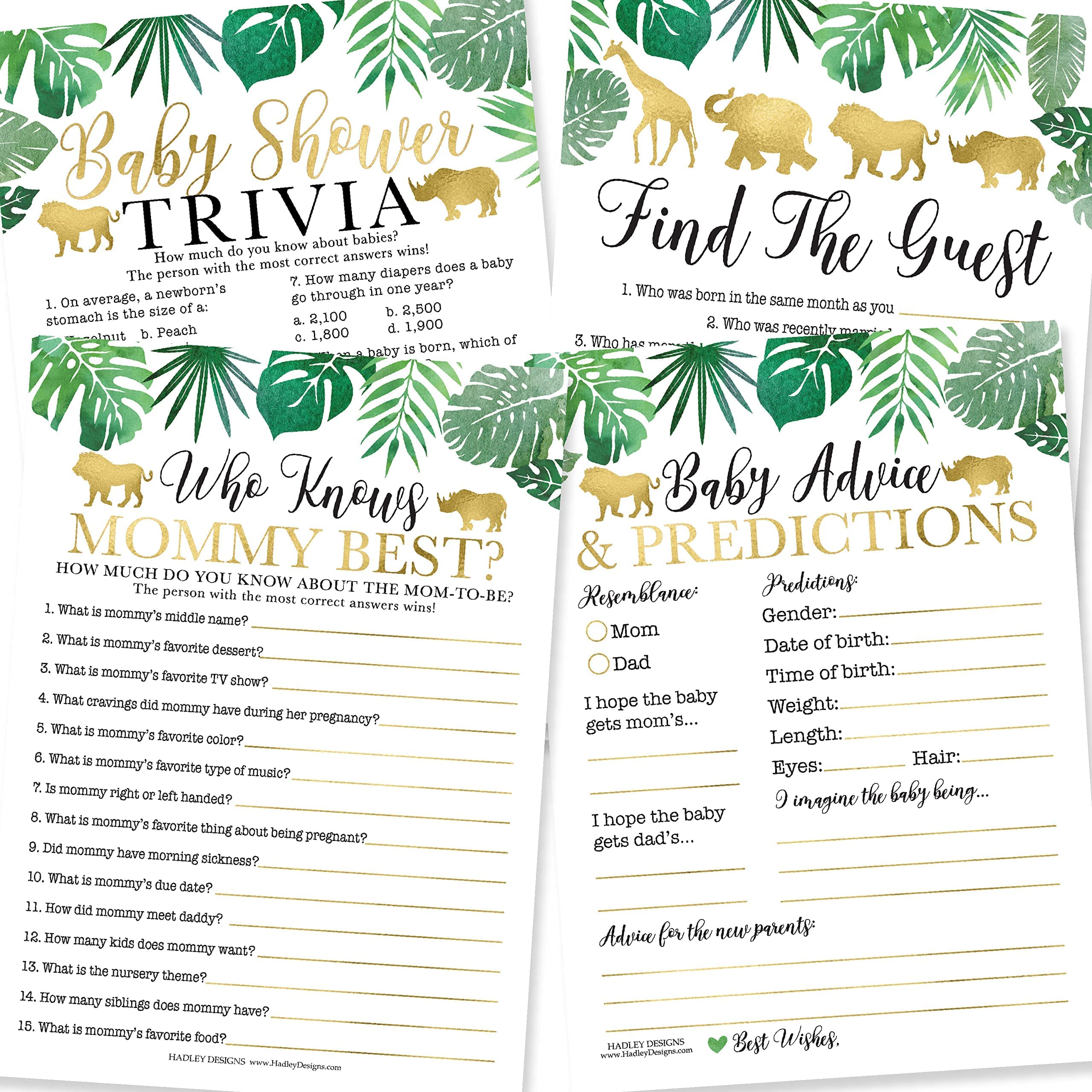 25 Safari Who Knows Mommy Best, Baby Prediction And Advice Cards, 25 Trivia Baby Shower Game, Find The Guest - 4 Double Sided Cards Baby Shower Ideas, Baby Shower Party Supplies Baby Sprinkle Games