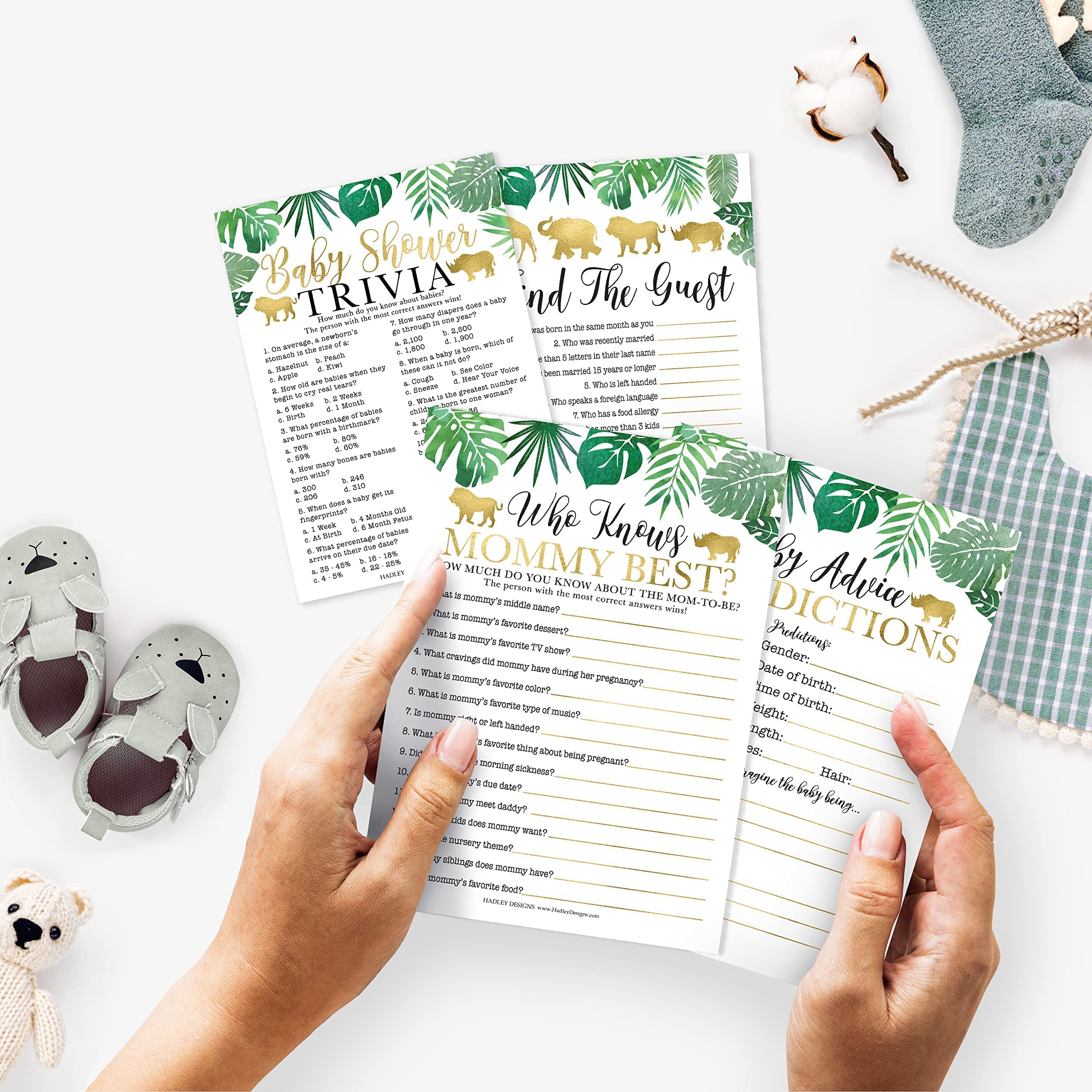 25 Safari Who Knows Mommy Best, Baby Prediction And Advice Cards, 25 Trivia Baby Shower Game, Find The Guest - 4 Double Sided Cards Baby Shower Ideas, Baby Shower Party Supplies Baby Sprinkle Games