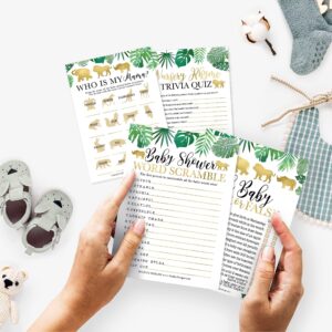 25 Safari Word Scramble For Baby Shower, 25 True Or False Game, 25 Baby Animal Matching, 25 Nursery Rhyme Game - 4 Double Sided Cards Baby Shower Ideas, Baby Shower Party Supplies