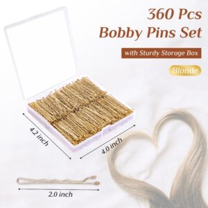 Bobby Pins Blonde Hair, 360 Pcs Blonde Bobby Pins, 2 Inch Premium Bobby Pin, Secure Hold Bobby Pins with store box, Hair Pins for Kids, Girls and Women