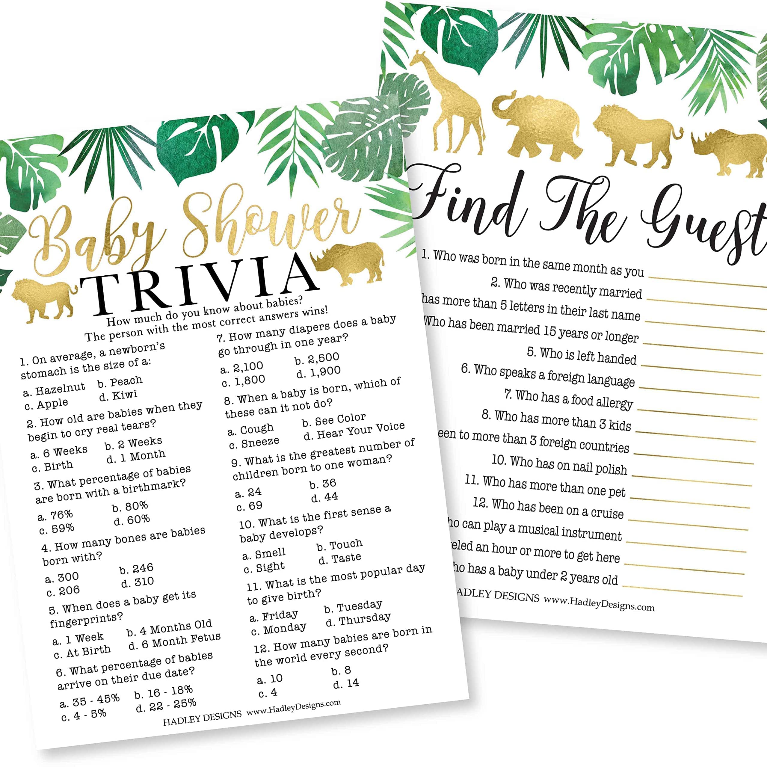 25 Safari Who Knows Mommy Best, Baby Prediction And Advice Cards, 25 Trivia Baby Shower Game, Find The Guest - 4 Double Sided Cards Baby Shower Ideas, Baby Shower Party Supplies Baby Sprinkle Games