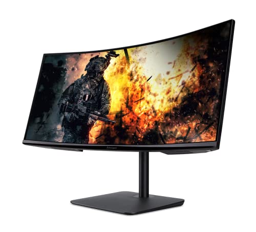 AOPEN by Acer 34HC5CUR Pbmiiphx 34" 1500R Curved Zero-Frame UWQHD (3440 x 1440) VA Gaming Monitor AMD FreeSync Premium Technology Up to 144Hz 1ms 21:9 2 x HDMI 2.0 Ports & 1 x Display Port 1.4, Black