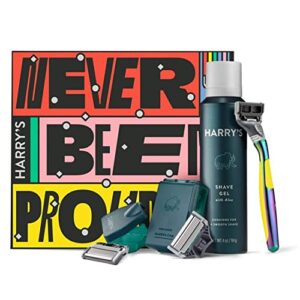 harry's pride set with pride handle, 3 razor blade refills, 4 oz, shaving gel - limited edition set