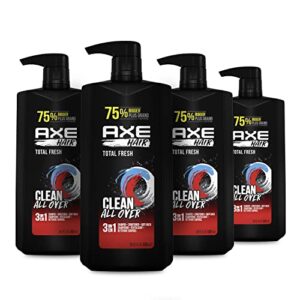 axe 3-in-1 body wash, shampoo and conditioner - easy hair and body care for men, light and fresh scent, 28 oz (4 pack)