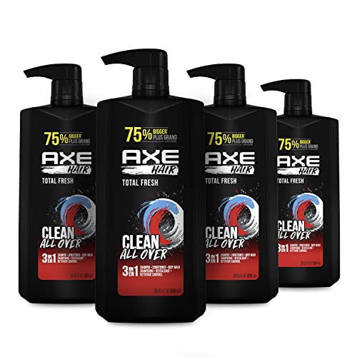 AXE 3-in-1 Body Wash, Shampoo and Conditioner - Easy Hair and Body Care for Men, Light and Fresh Scent, 28 oz (4 Pack)