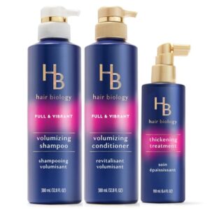 hair biology full & vibrant set including: volumizing shampoo (12.8 fl oz), conditioner (12.8 fl oz) & thickening treatment (6.4 fl oz), for thin or fine hair, biotin infused, paraben-free, color-safe