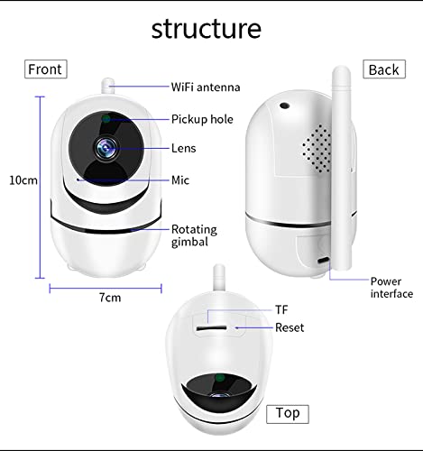 EGGVU Smart Baby Monitor WiFi, Indoor Enhanced Security Camera 1080P, 360° Rotation with Remote Pan-Tilt-Zoom, Two-Way Audio, Auto Night Vision, Elderly and Pet Monitoring, White